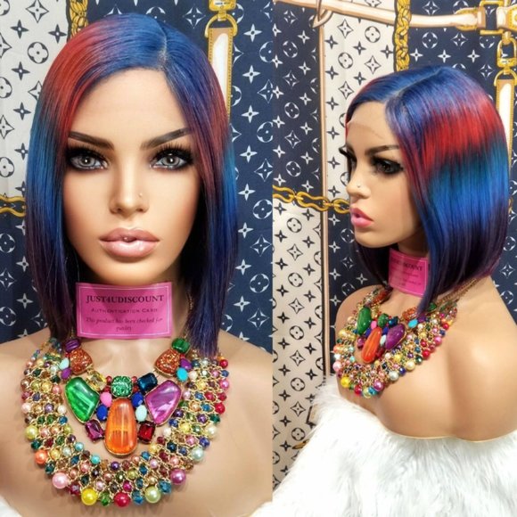 Hair | Color Splash Blue Red Purple Bob Lace Front Wig | Poshmark